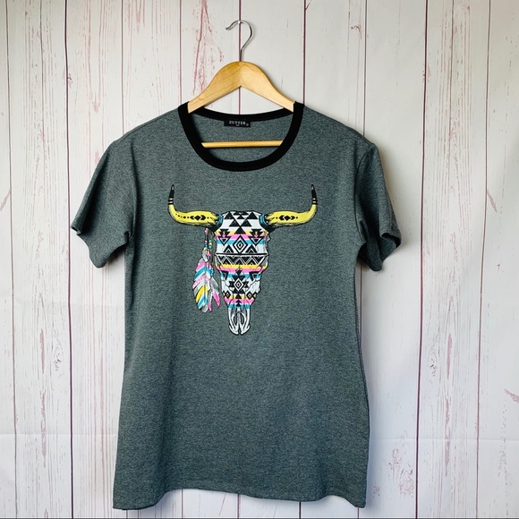 Zutter | Tops | Western Bullhead Graphic Tee In Grey Short Sleeves ...